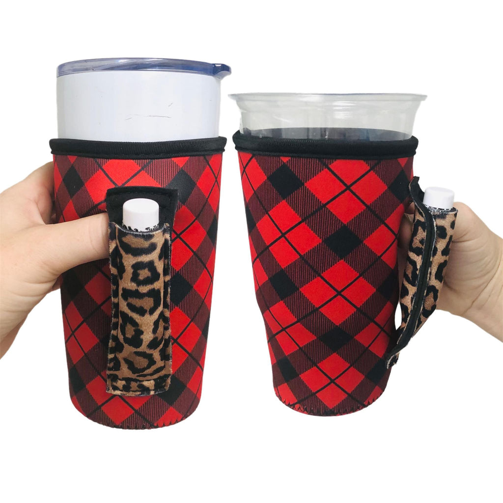 Red Plaid w/ Leopard 20oz Large Coffee / Tea / Tumbler Handler™ | A ...